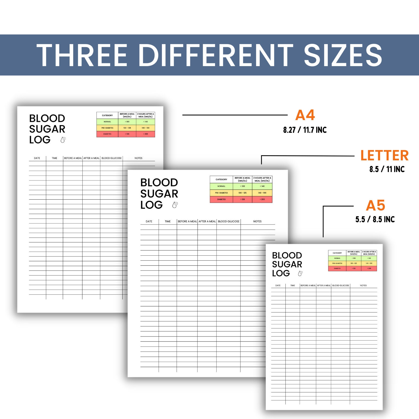 Blood Sugar Log Printable | Daily Blood Sugar Tracker | Diabetes Log ...