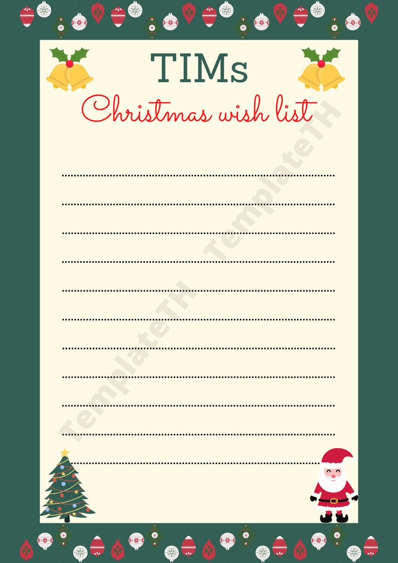 Christmas Wish List for Kids Printable and Personalizable Santa Claus ...