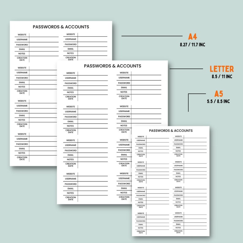 Password Tracker Printable | Password Log | Password Keeper | Password ...