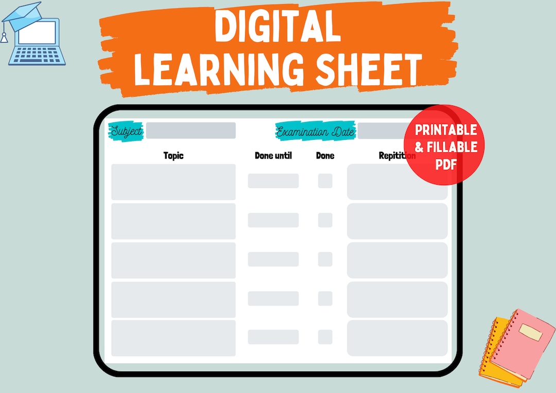 Digital Learning Sheet/ Learning Tool for Students, School Organizer ...