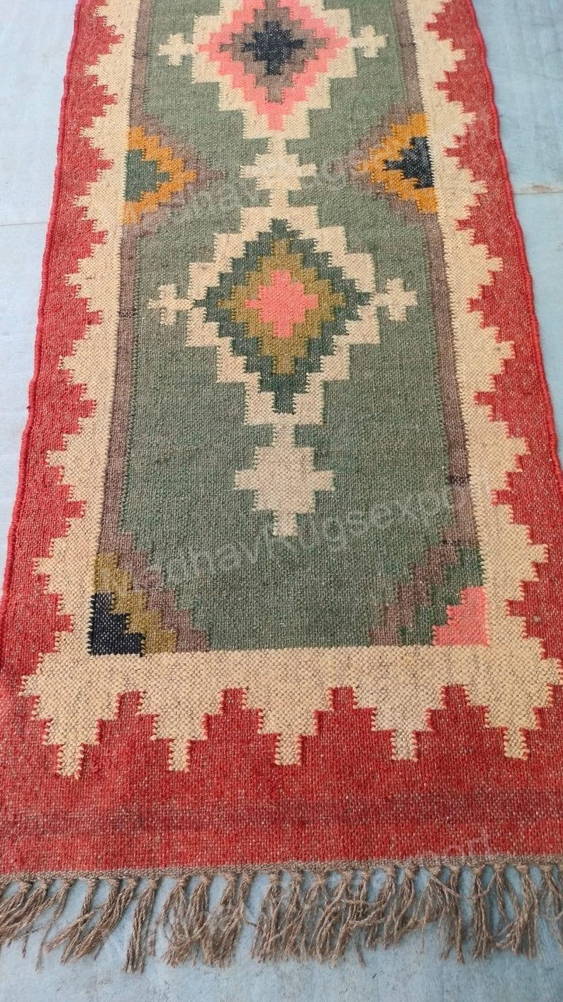 Wool Jute Runner, Handmade Runner, Wool Jute Rug, Kilim Runner, Jute ...