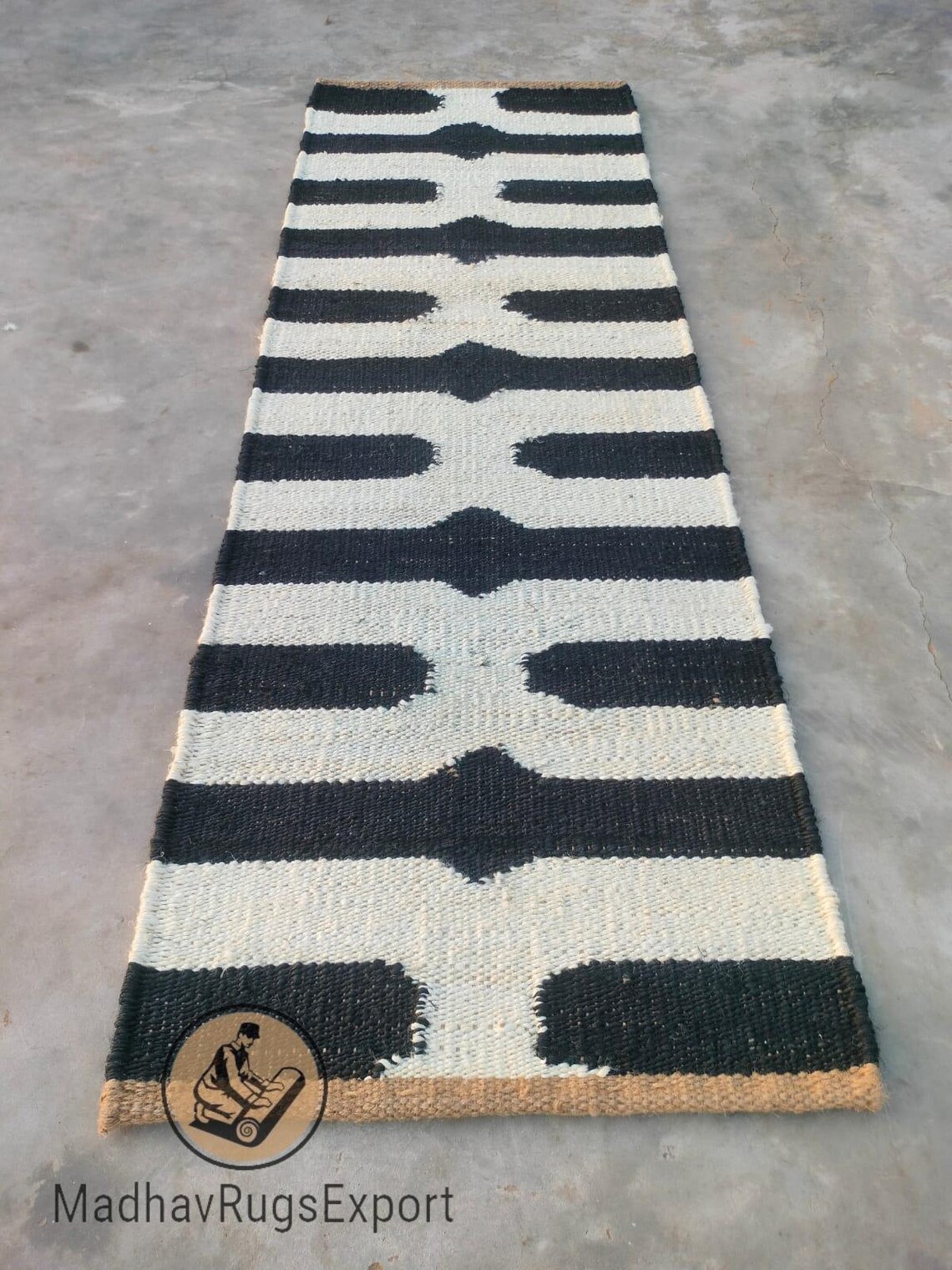 Handwoven Black and White Hemp Jute Runner: Eco-friendly Stair Rug - Etsy