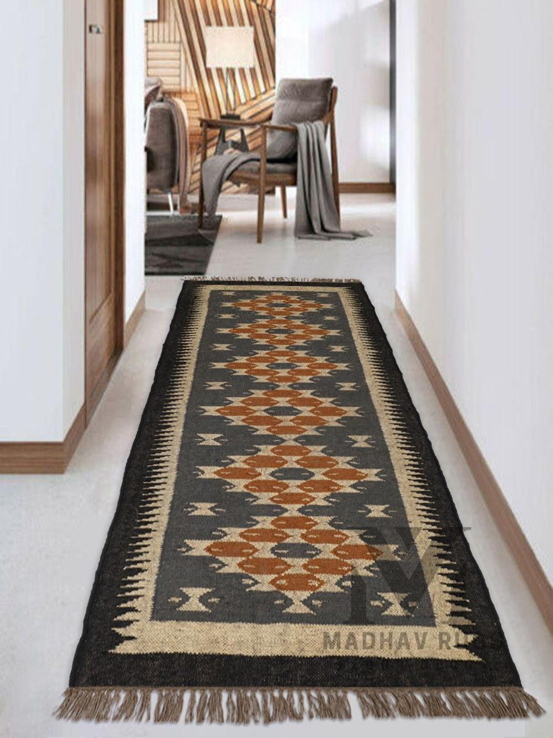 Wool Jute Runner, Handmade Runner, Wool Jute Rug, Kilim Runner, Jute ...