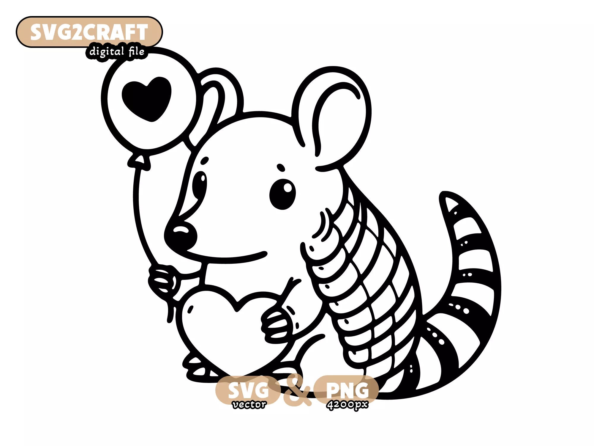 Cute Armadillo Heart Balloon SVG & PNG, Vector, Digital File ...