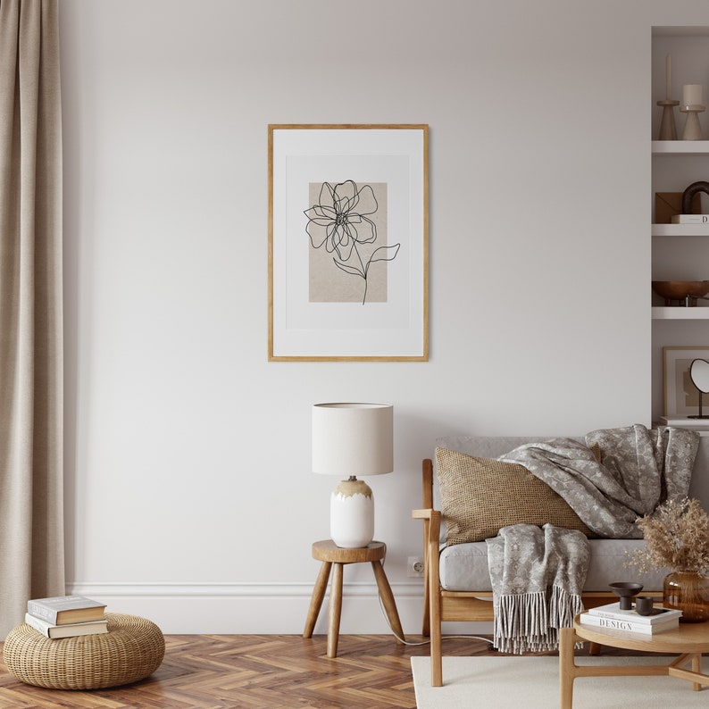 Minimalist Flower Line Art Print: Neutral Botanical Drawing (digital ...
