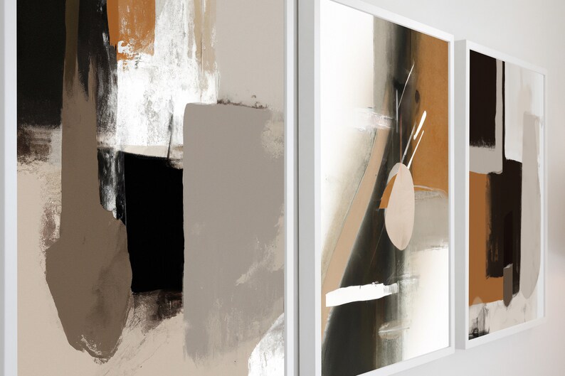 Modern Neutral Abstract Printable Wall Art Set of 3 Black and - Etsy