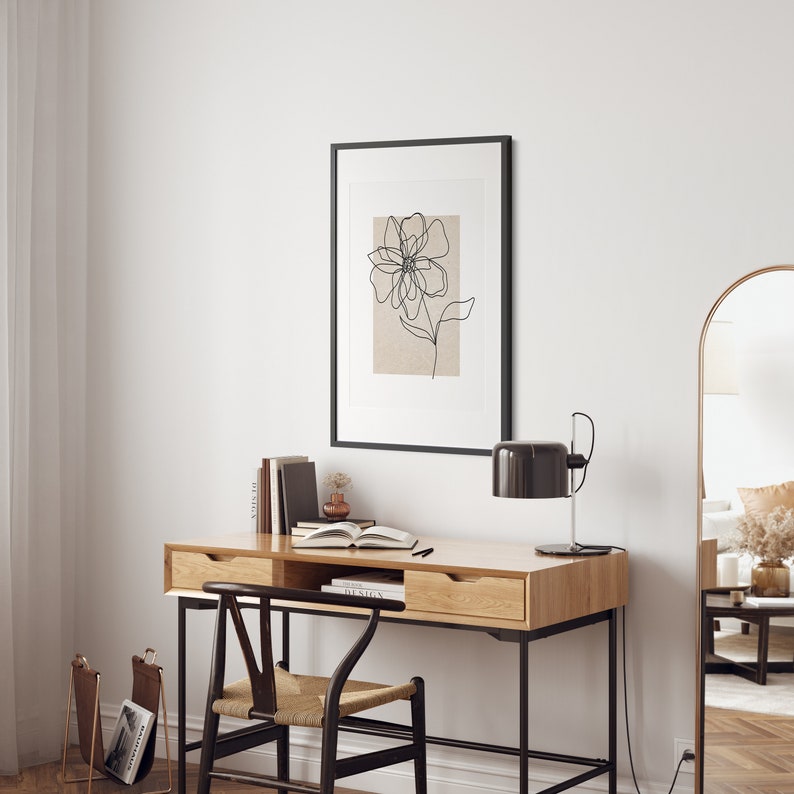 Minimalist Flower Line Art Print: Neutral Botanical Drawing (digital ...