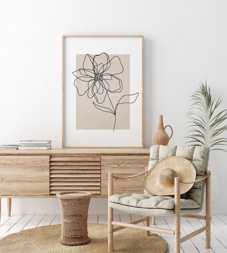 Minimalist Flower Line Art Print: Neutral Botanical Drawing (digital ...