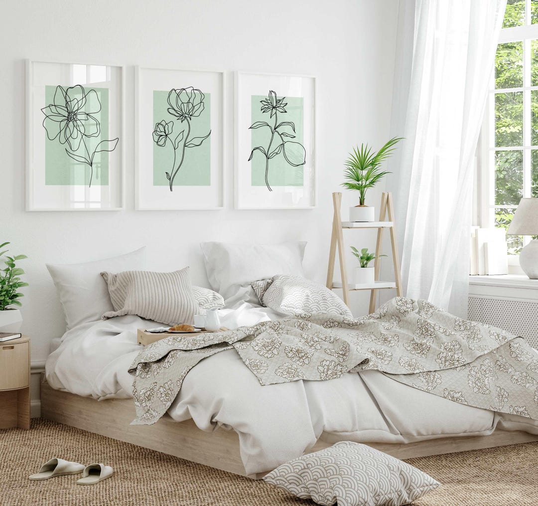 Mint Green Botanical Print Set: Pastel Floral Home Decor (digital ...