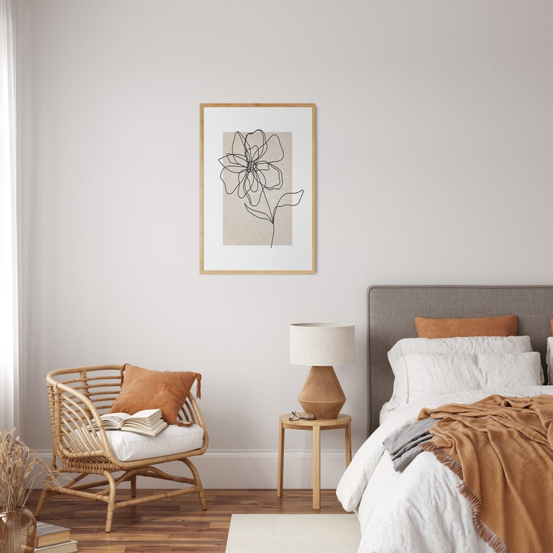 Minimalist Flower Line Art Print: Neutral Botanical Drawing (digital ...