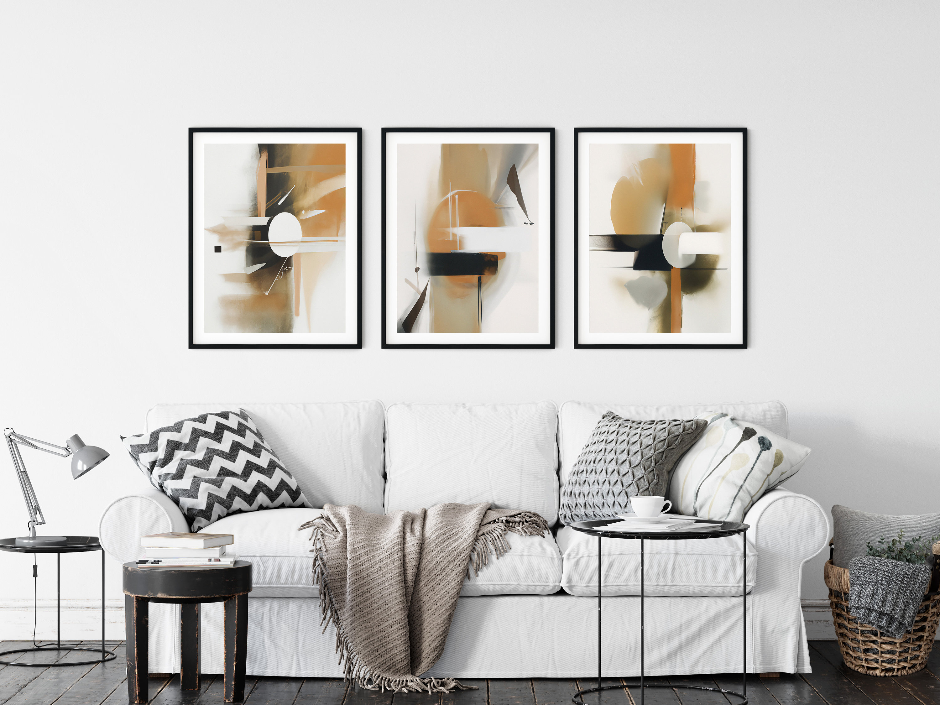Modern Neutral Abstract 3 Piece Printable Wall Art, Black and Beige ...