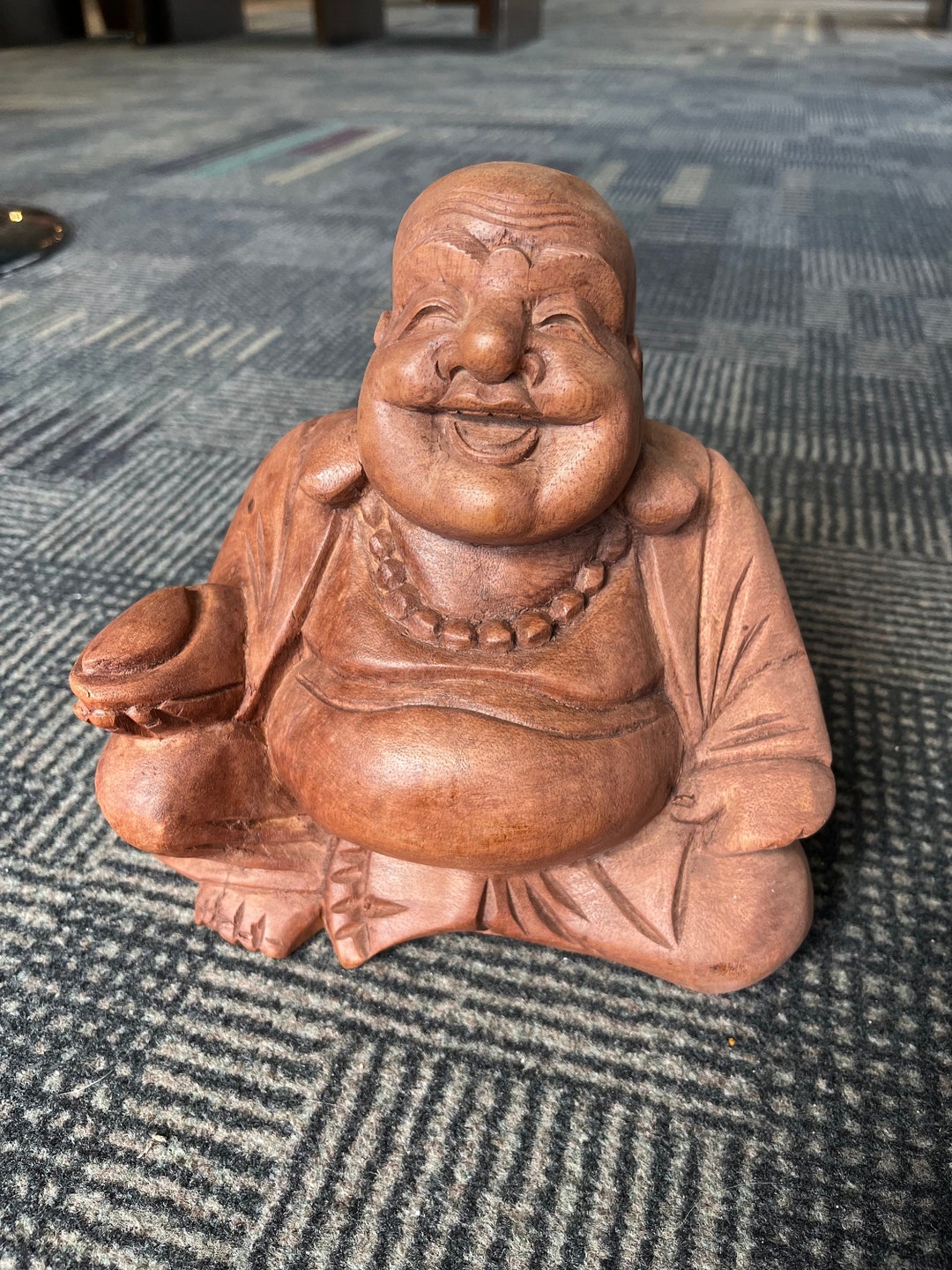 Small Sized Hand Carved Buddha Happy Wood Wooden Meditation Hotei ...