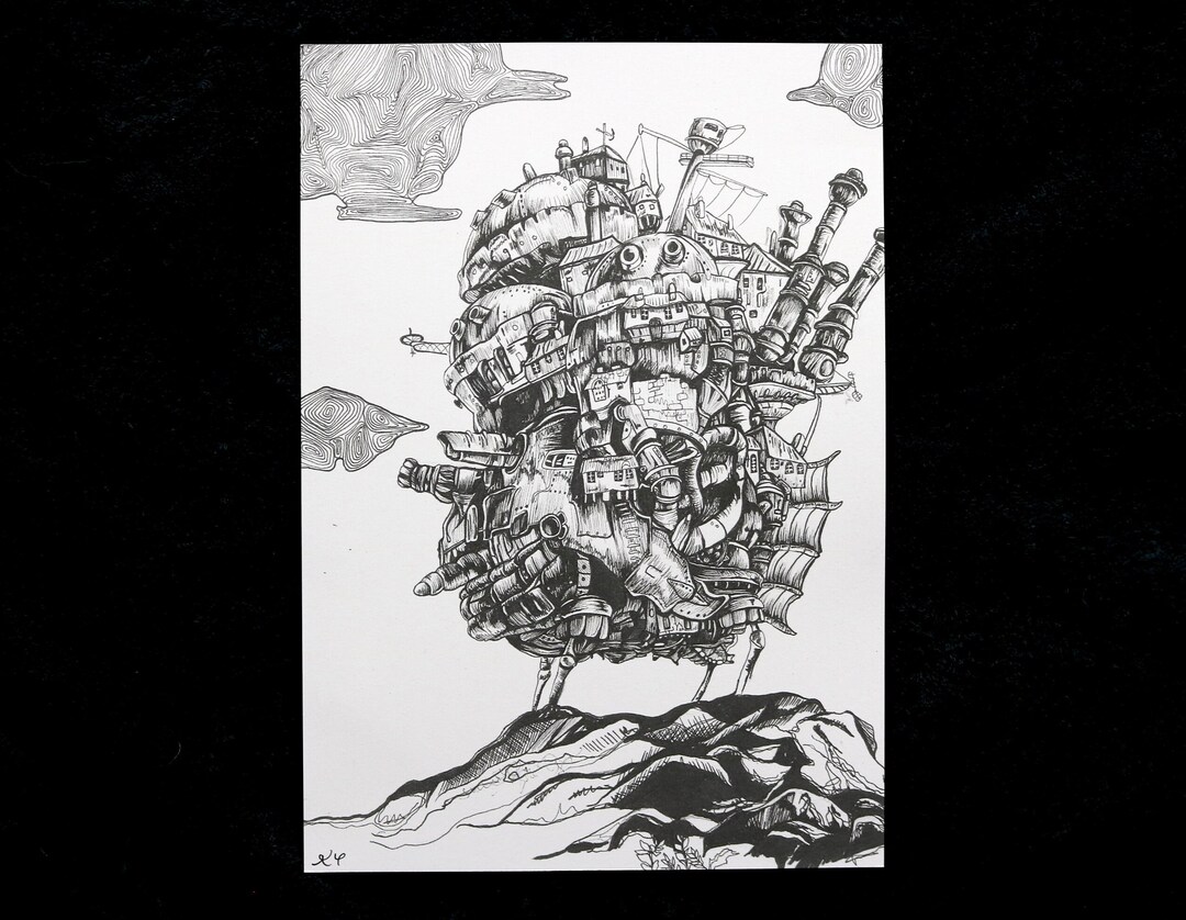 Howl's Moving Castle, Fine Line Drawing Art Print, A4 - Etsy