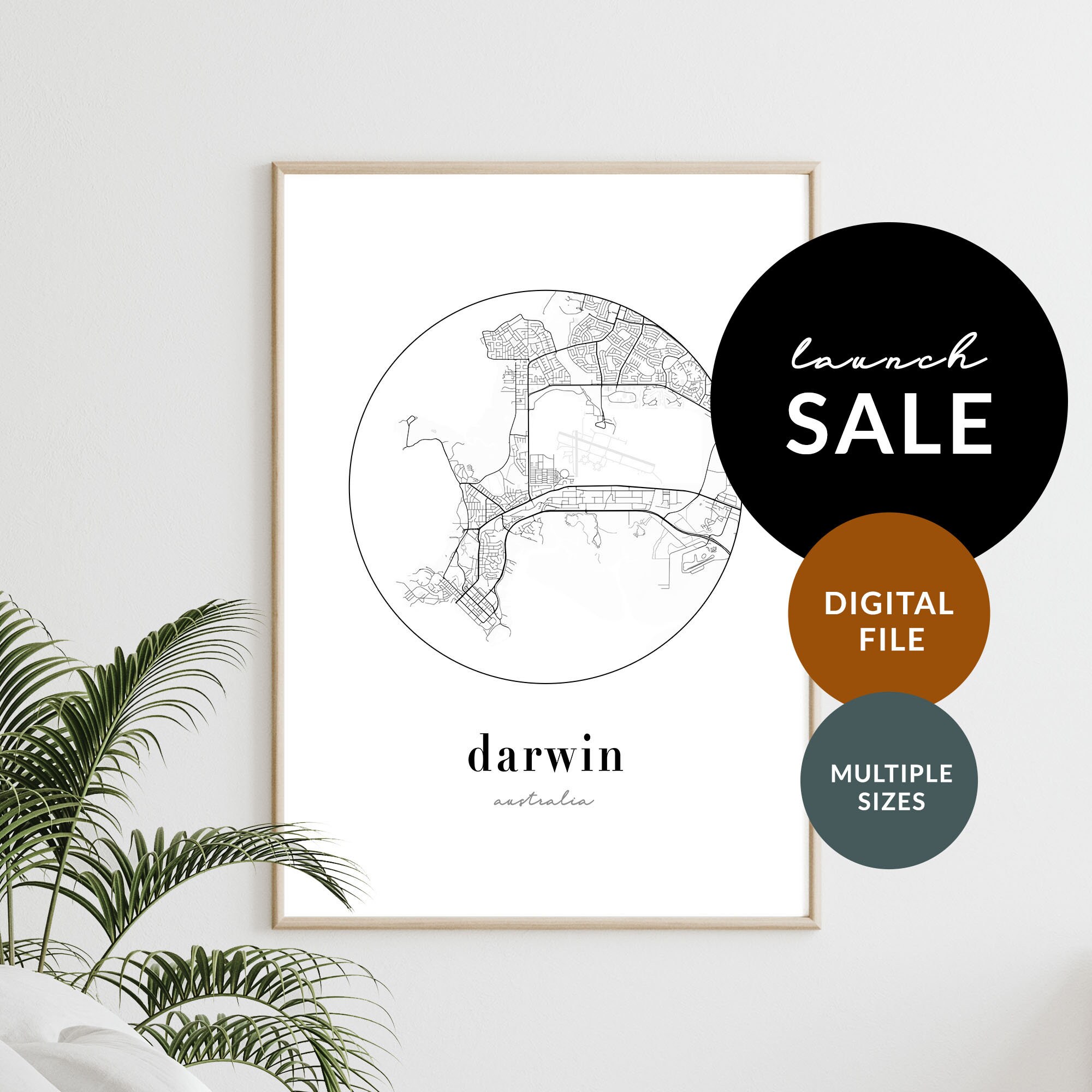 Home Décor Darwin Kangaroo Map Print Map of Darwin Australia Digital ...
