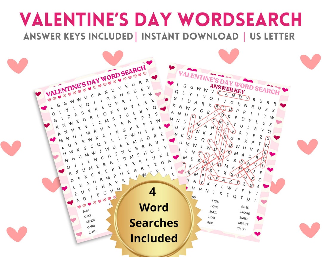 4 Printable Valentine's Day Word Search Puzzles Be My Valentine ...