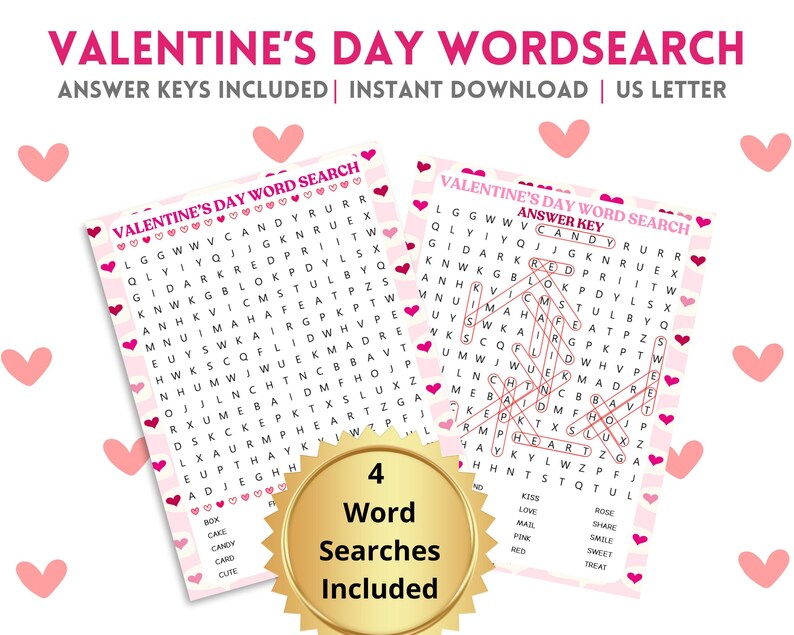 4 Printable Valentine's Day Word Search Puzzles Be My Valentine ...