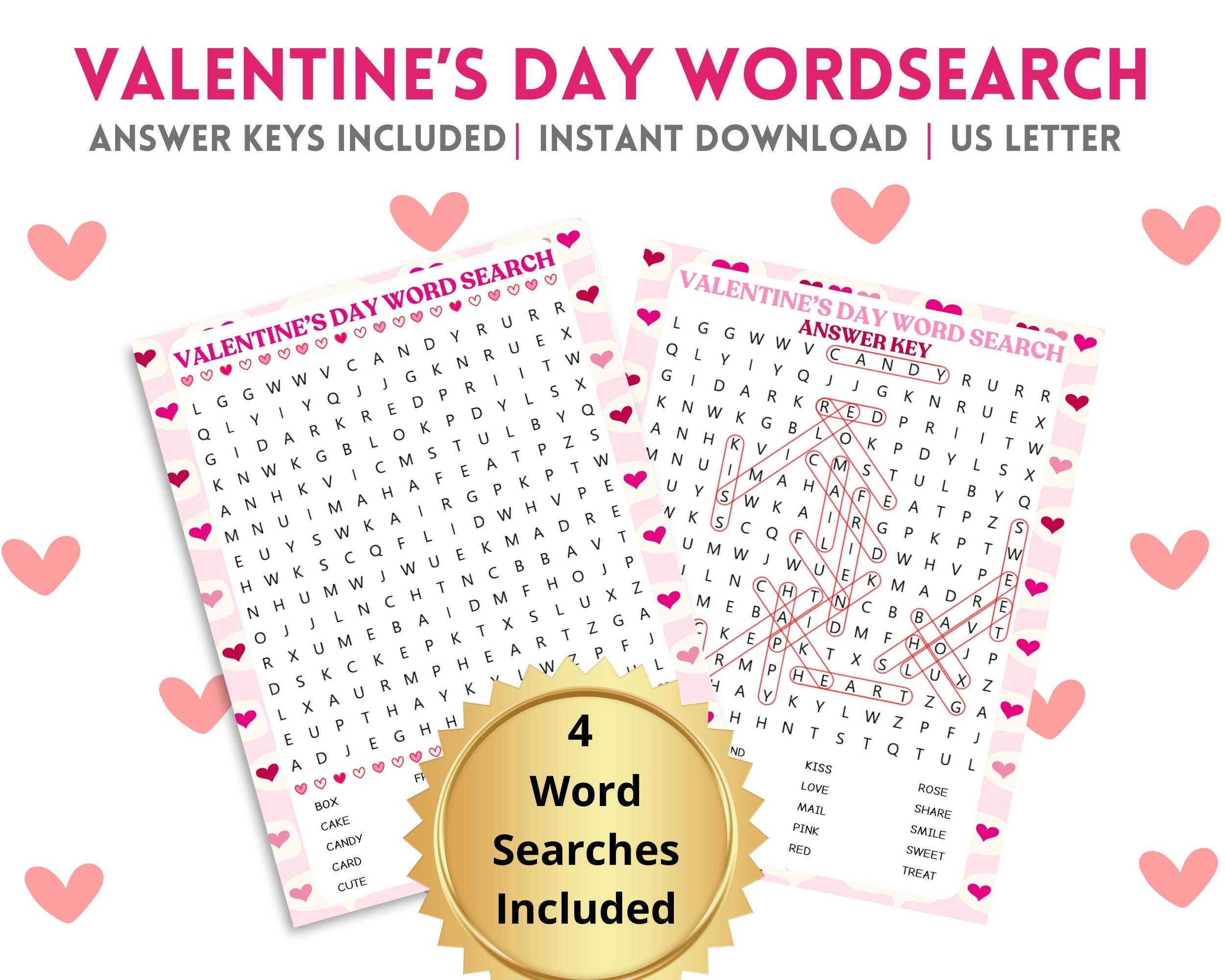 4 Printable Valentine's Day Word Search Puzzles Be My Valentine ...