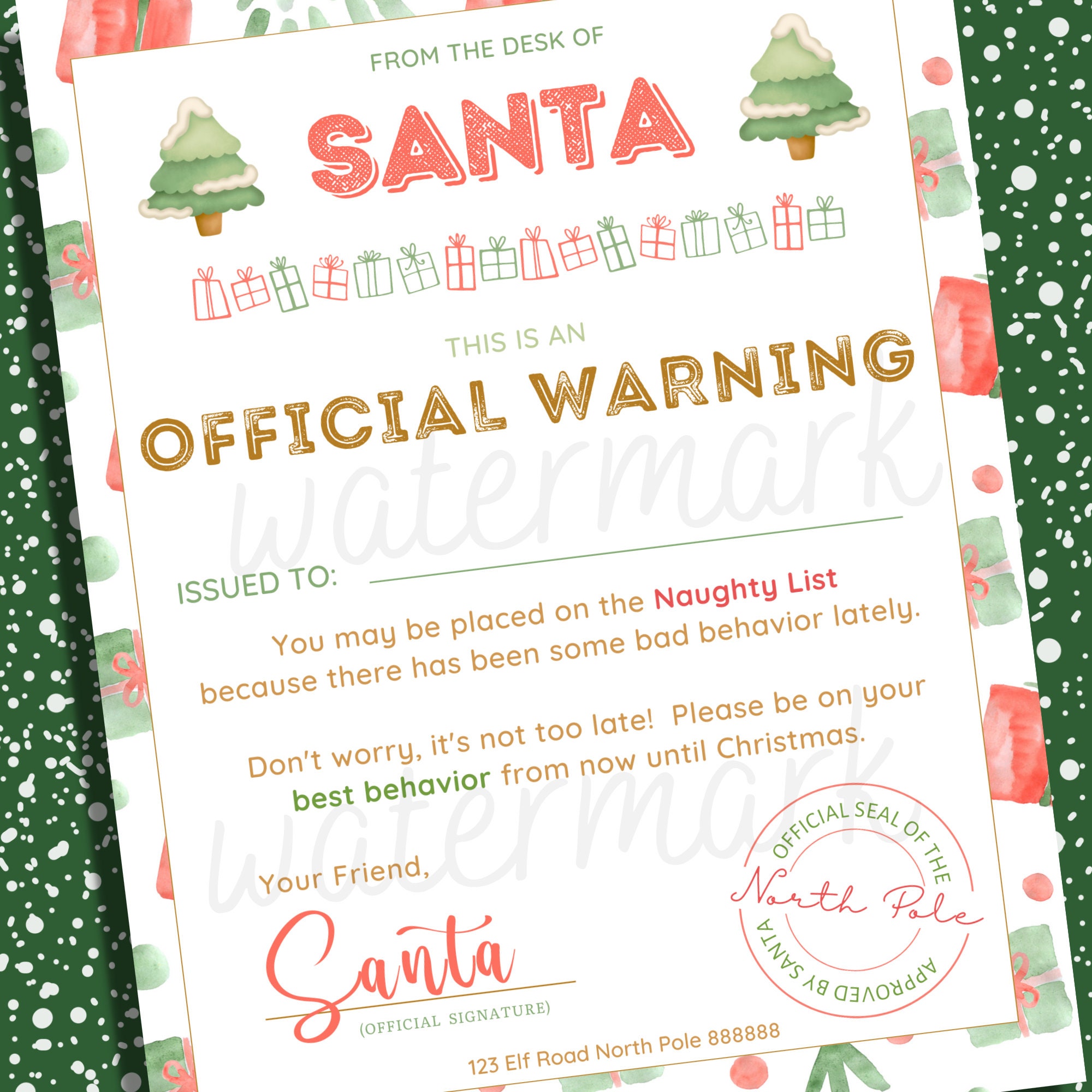 Santa's Naughty List Letter Printable Santa Letter - Etsy
