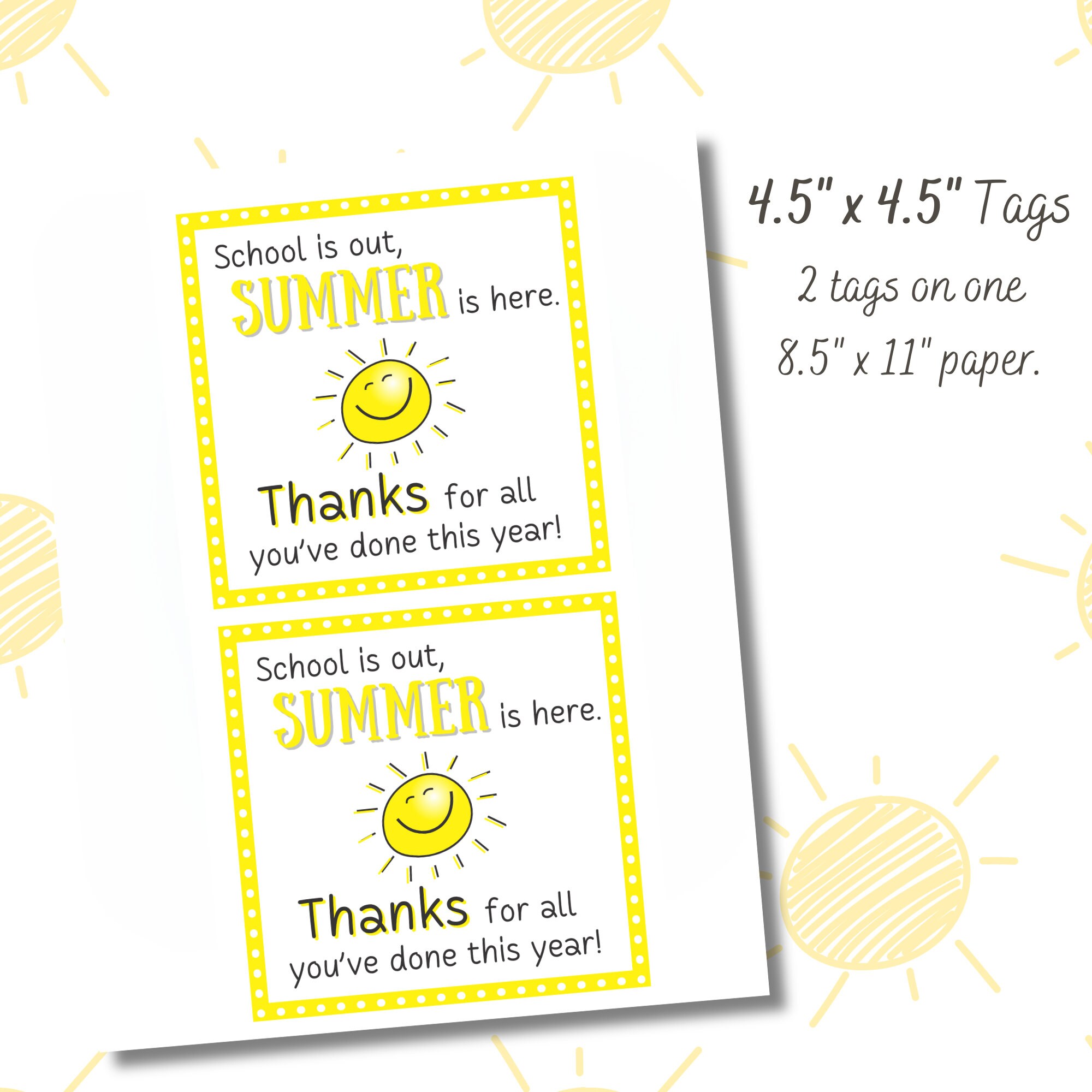 School is Out Summer is Here Thank You Teacher End of Year Printable ...