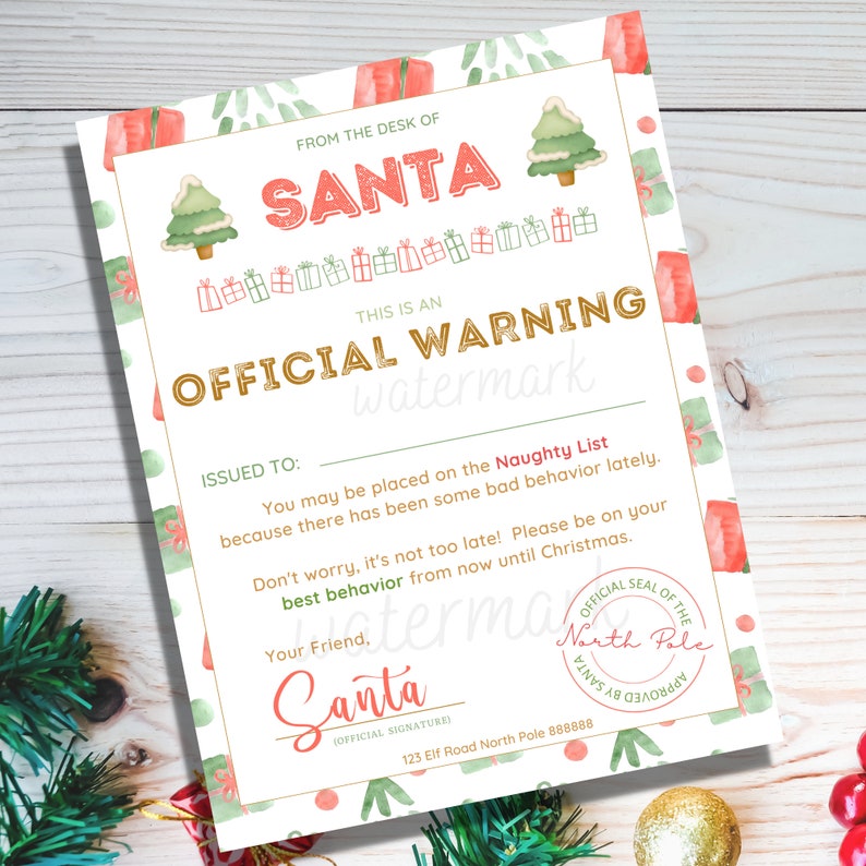 Santa's Naughty List Letter Printable Santa Letter - Etsy