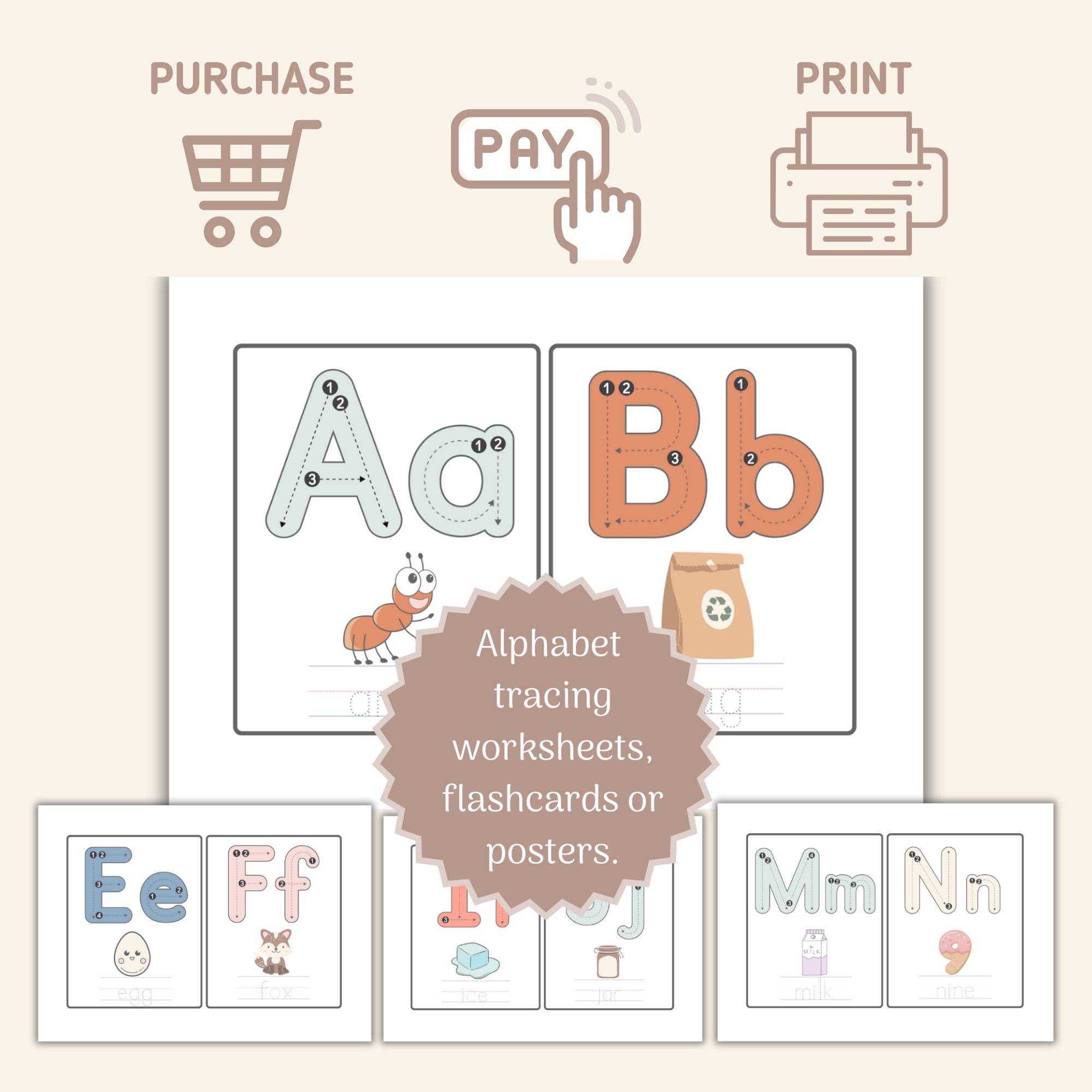 Alphabet Cards for Kids Letter Tracing Educational Preschool Learning ...