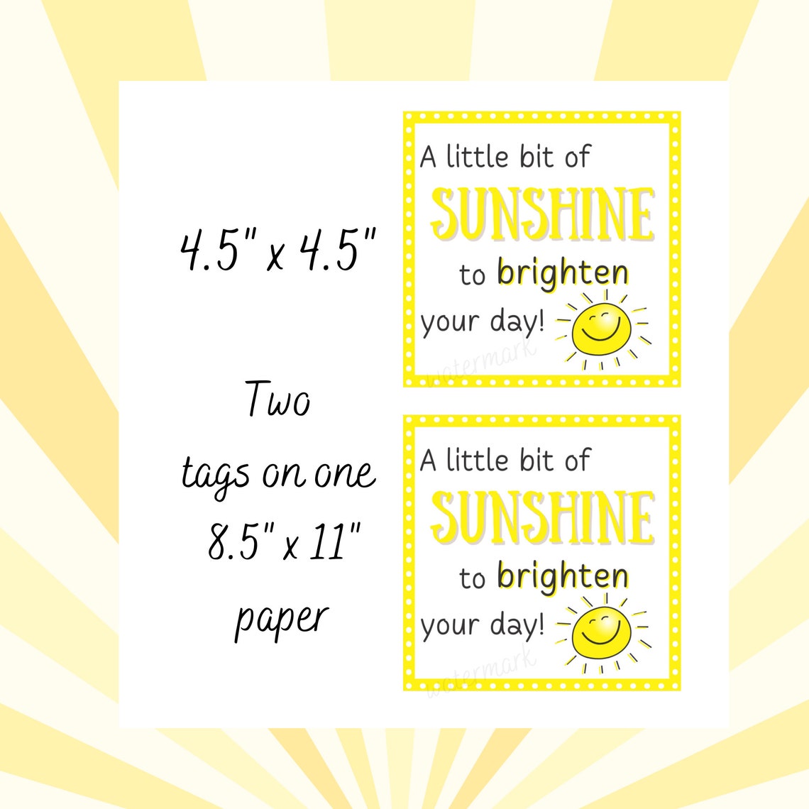 Sunshine Gift Tags: Printable Teacher Appreciation Hang Tags (digital ...