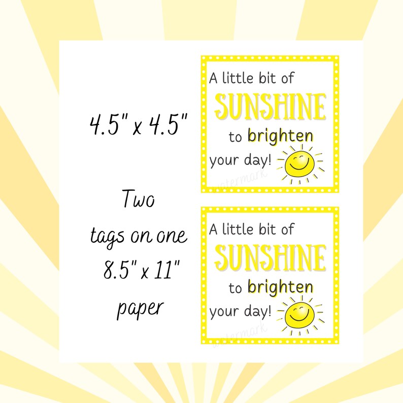 Sunshine Gift Tags: Printable Teacher Appreciation Hang Tags (digital ...