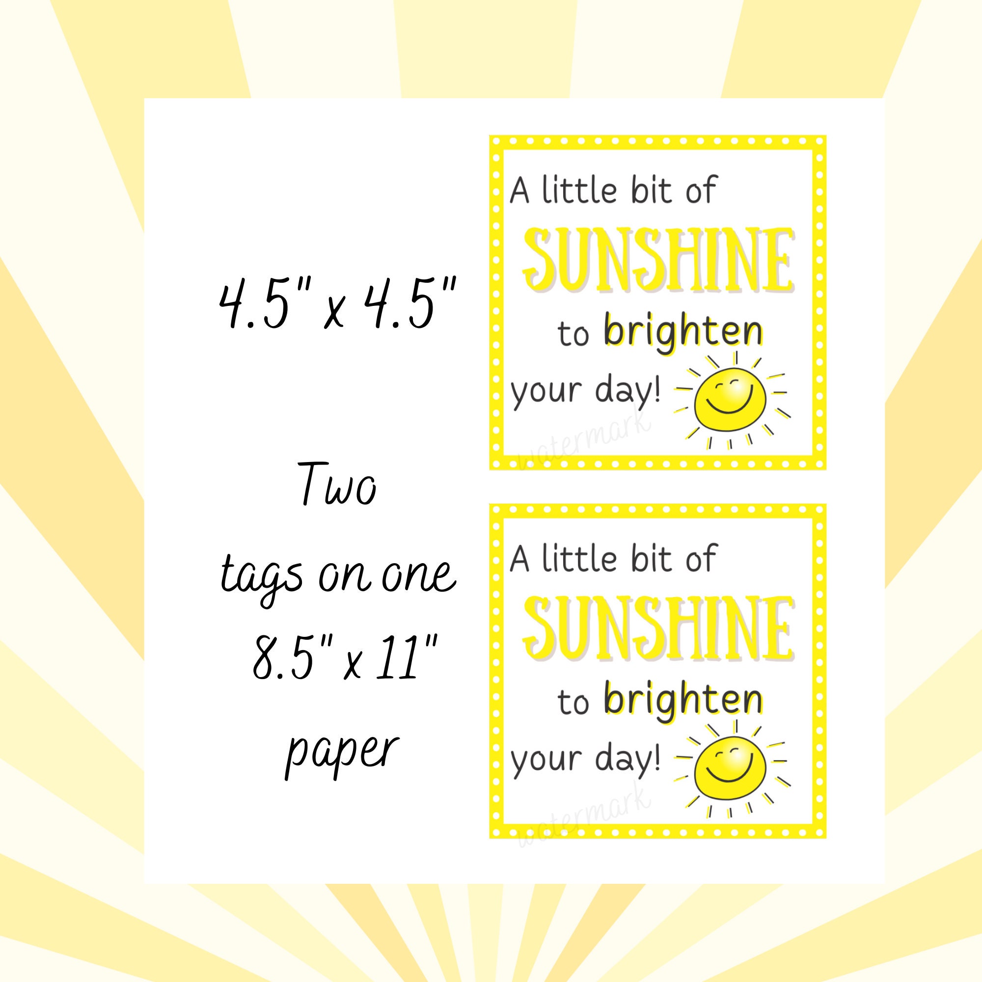 Sunshine Gift Tags: Printable Teacher Appreciation Hang Tags (digital ...