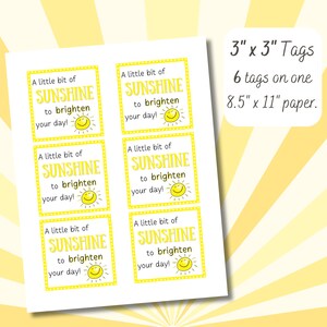 Sunshine Gift Tags: Printable Teacher Appreciation Hang Tags (digital ...