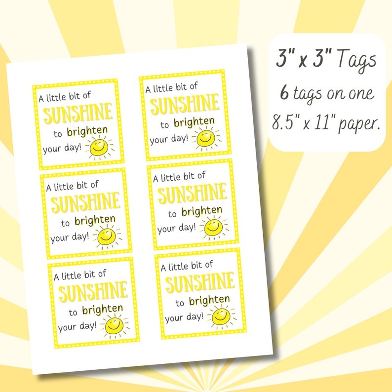 Sunshine Gift Tags: Printable Teacher Appreciation Hang Tags (digital ...