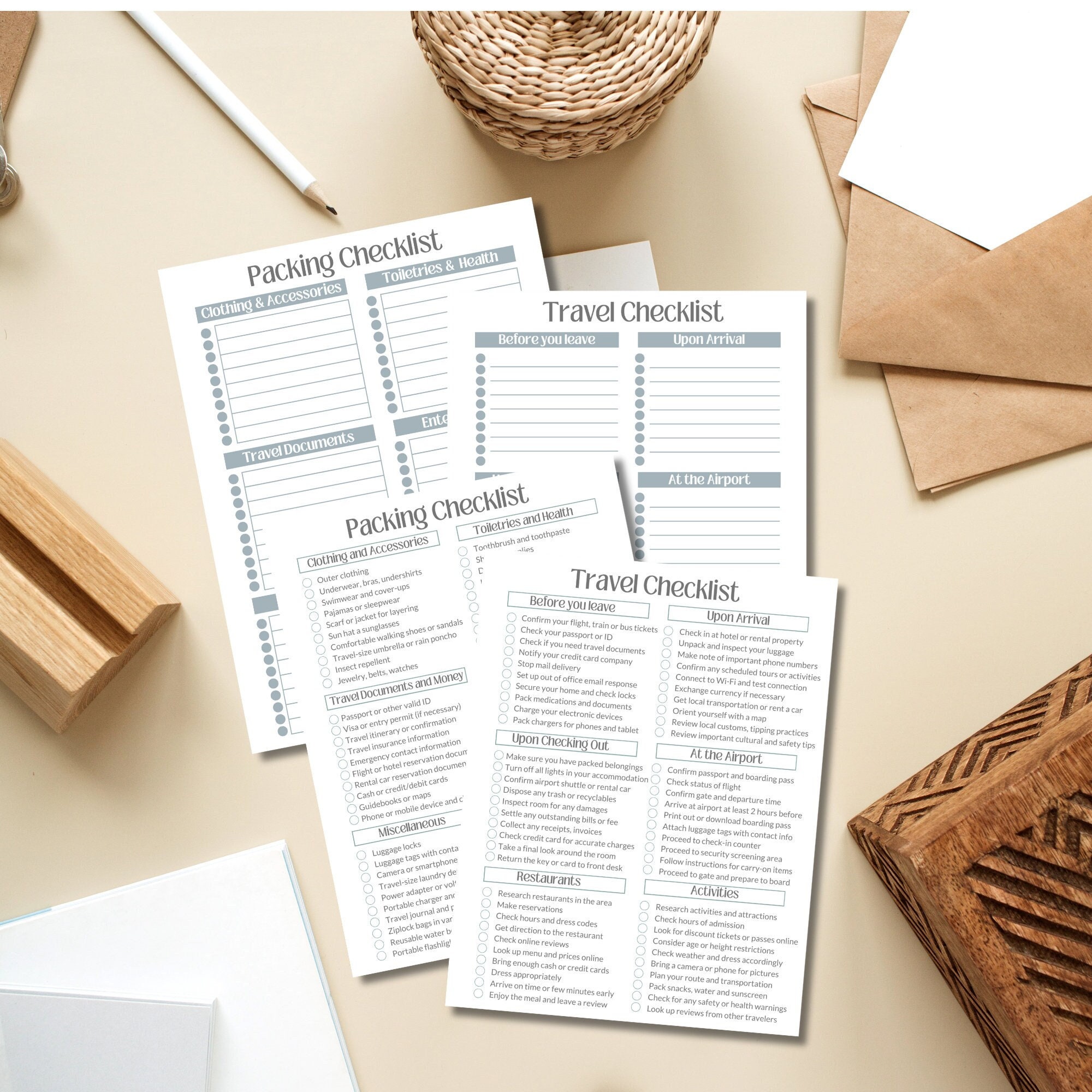 Travel Checklist Packing List Printable Set Printable Checklist Travel ...