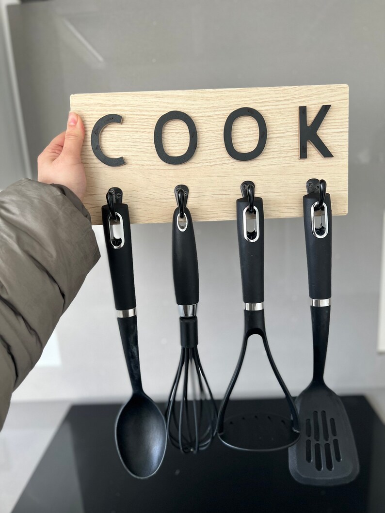 Black and Wooden Cook Utensil Holder - Etsy