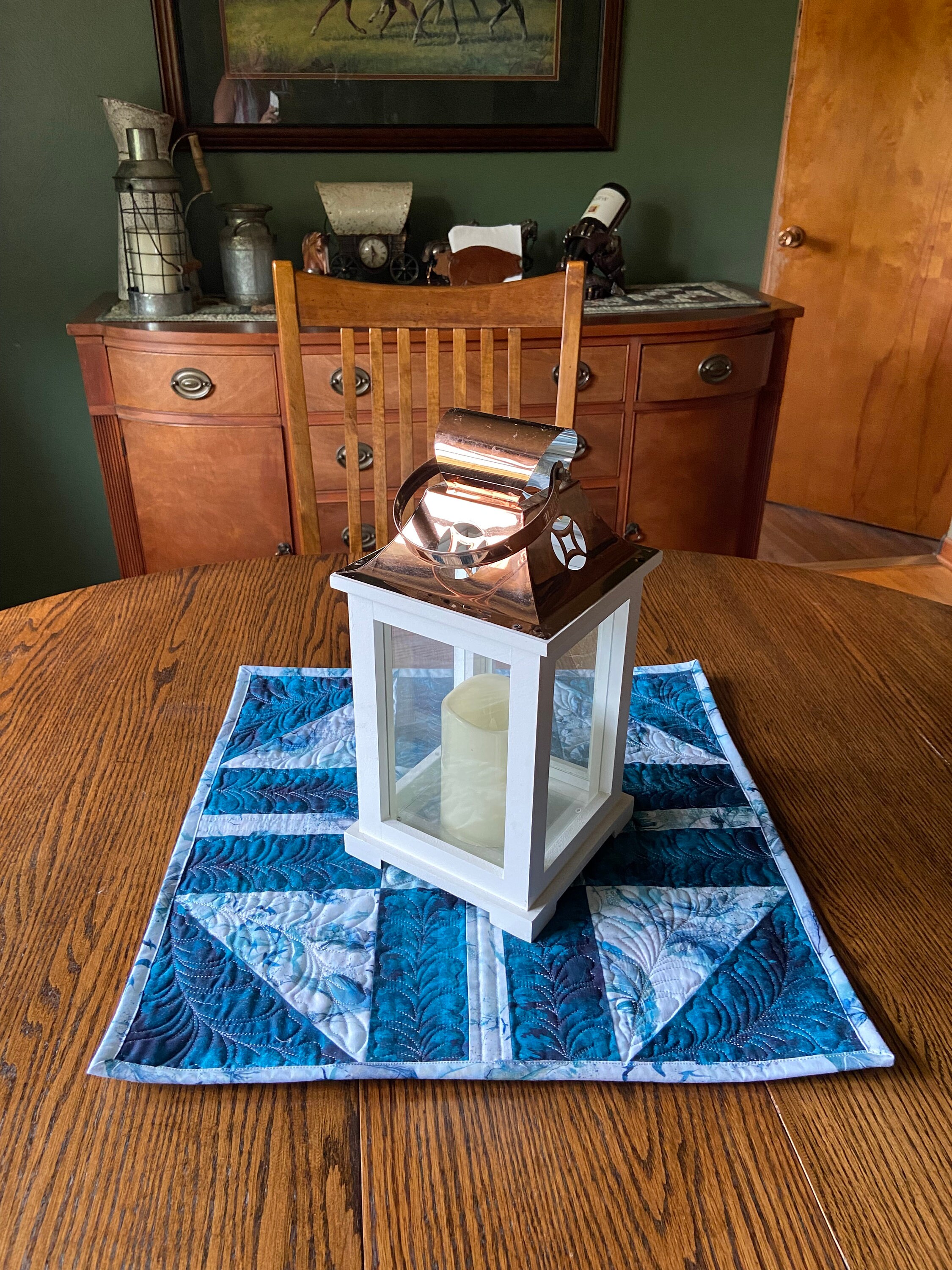 Quilted Blue and White Feather Table Runner - Etsy