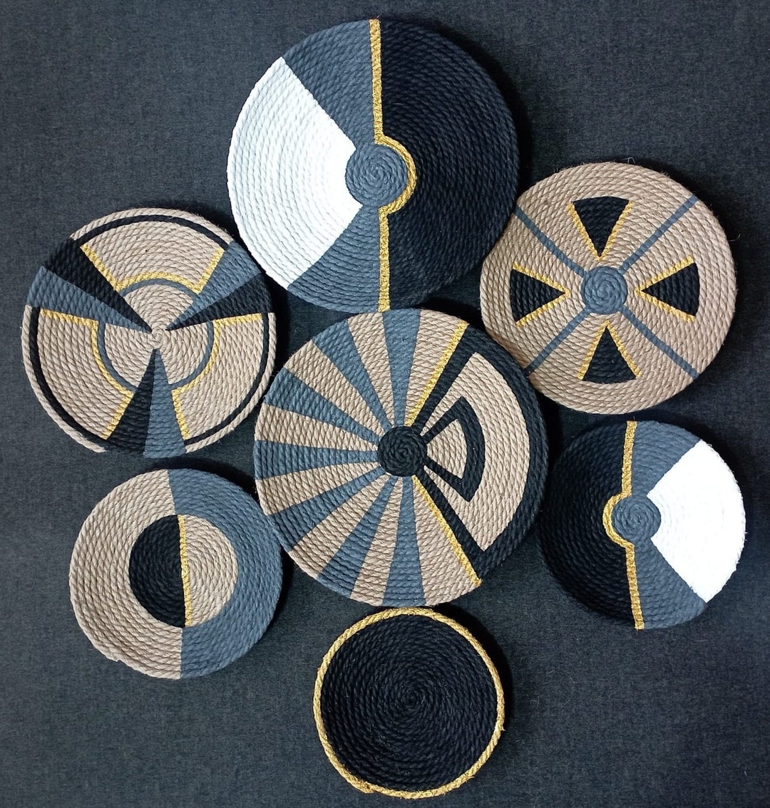 Handmade African Wall Plate Decor Set: Boho Weaving Baskets (6 Piece ...