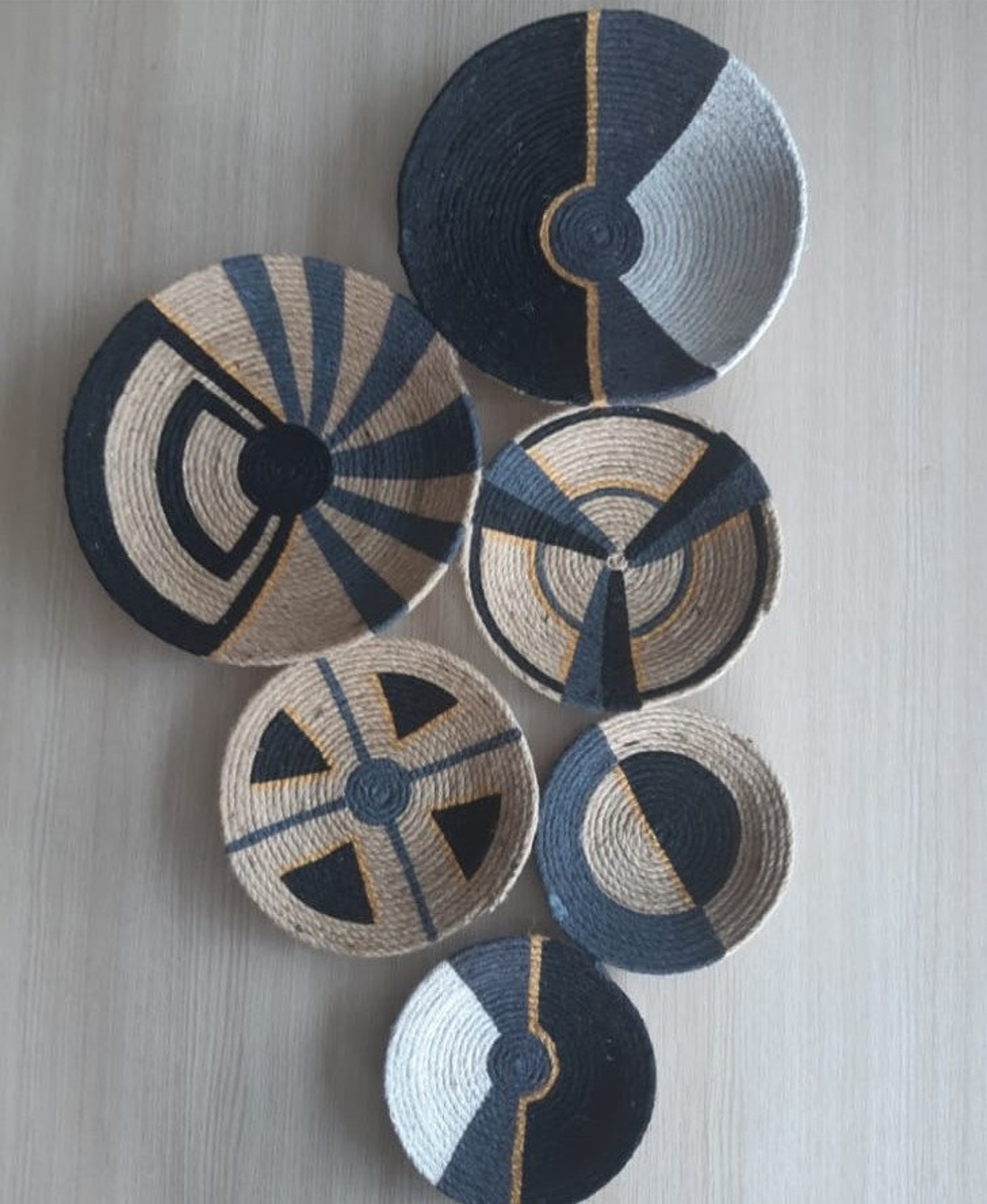 Handmade African Wall Plate Decor Set: Boho Weaving Baskets (6 Piece ...