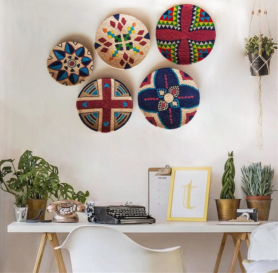 Handmade African Wall Plate Set: Boho Woven Basket Decor - Etsy