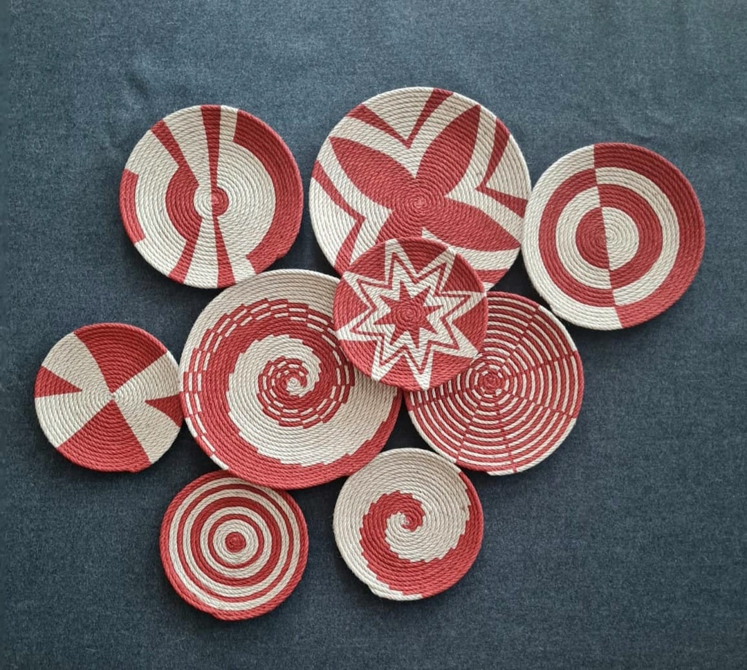 Decor Set of 9 African Plates,living Room,wicker Round Bowl,balcony ...