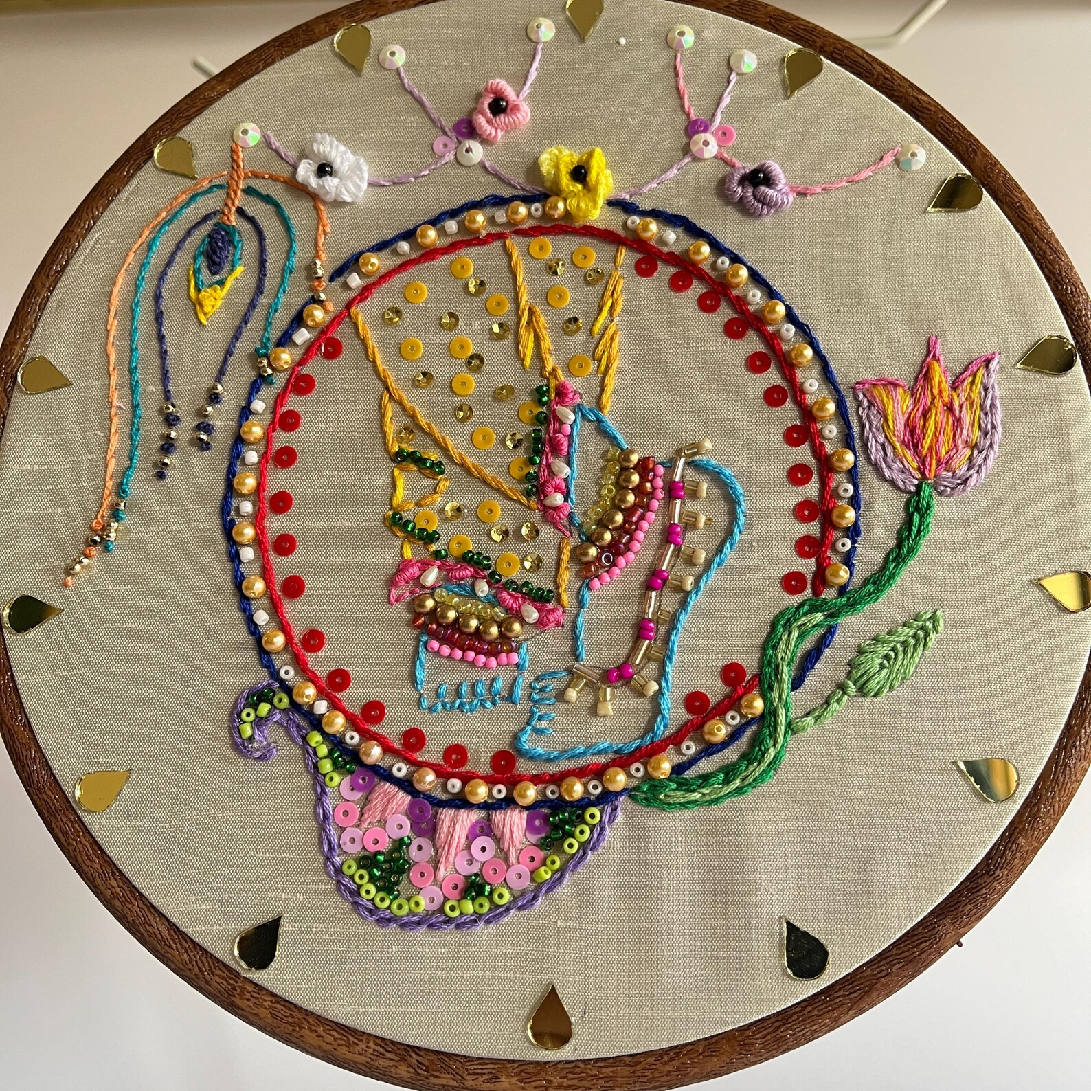 Lord Krishna's Feet, Hand Embroidery, Finished Hoop, Wall Art, Mirror ...