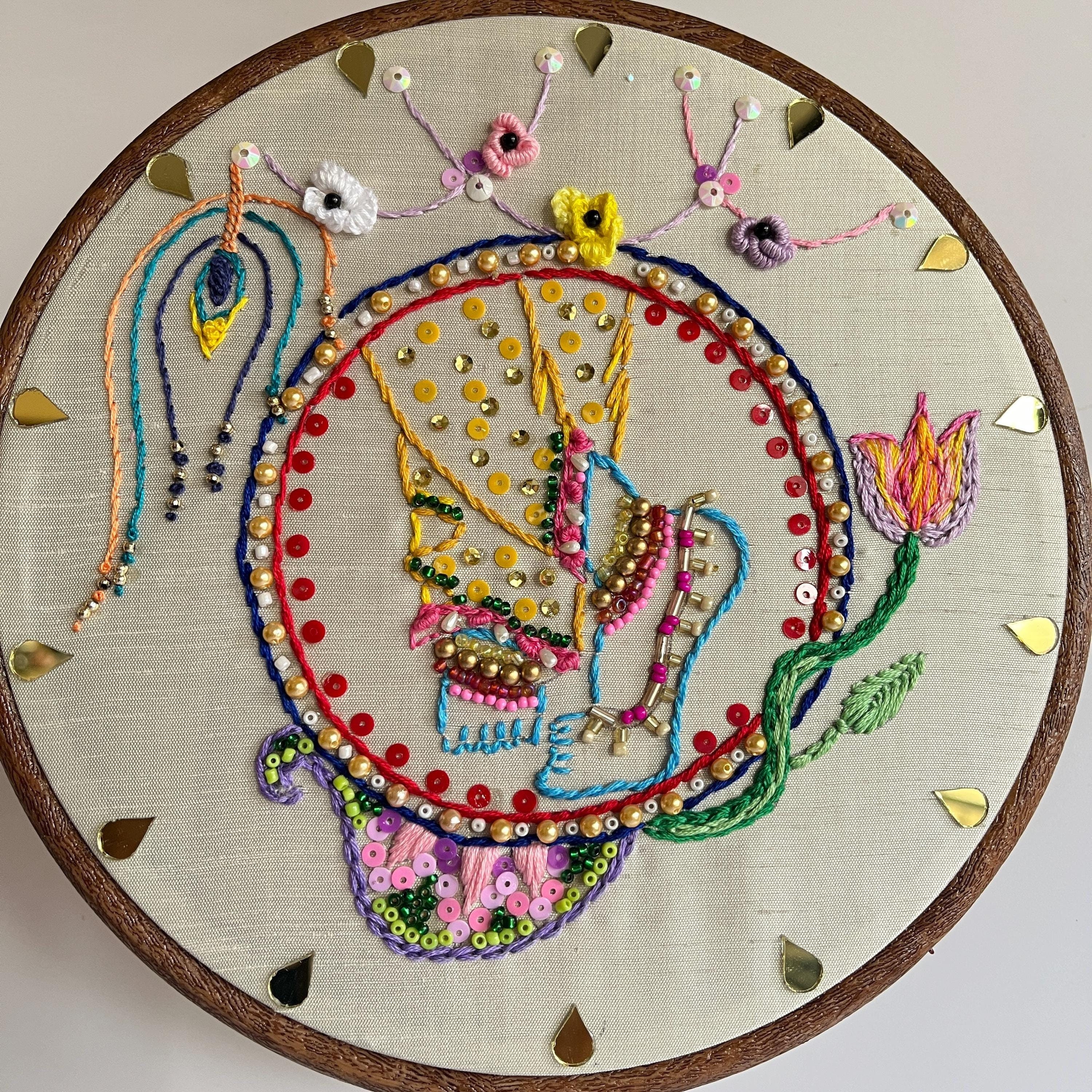 Lord Krishna's Feet, Hand Embroidery, Finished Hoop, Wall Art, Mirror ...