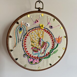 Lord Krishna's Feet, Hand Embroidery, Finished Hoop, Wall Art, Mirror ...
