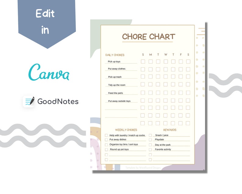Printable Rainbow Chore Chart, Goodnotes Chore Chart, Gender Neutral ...