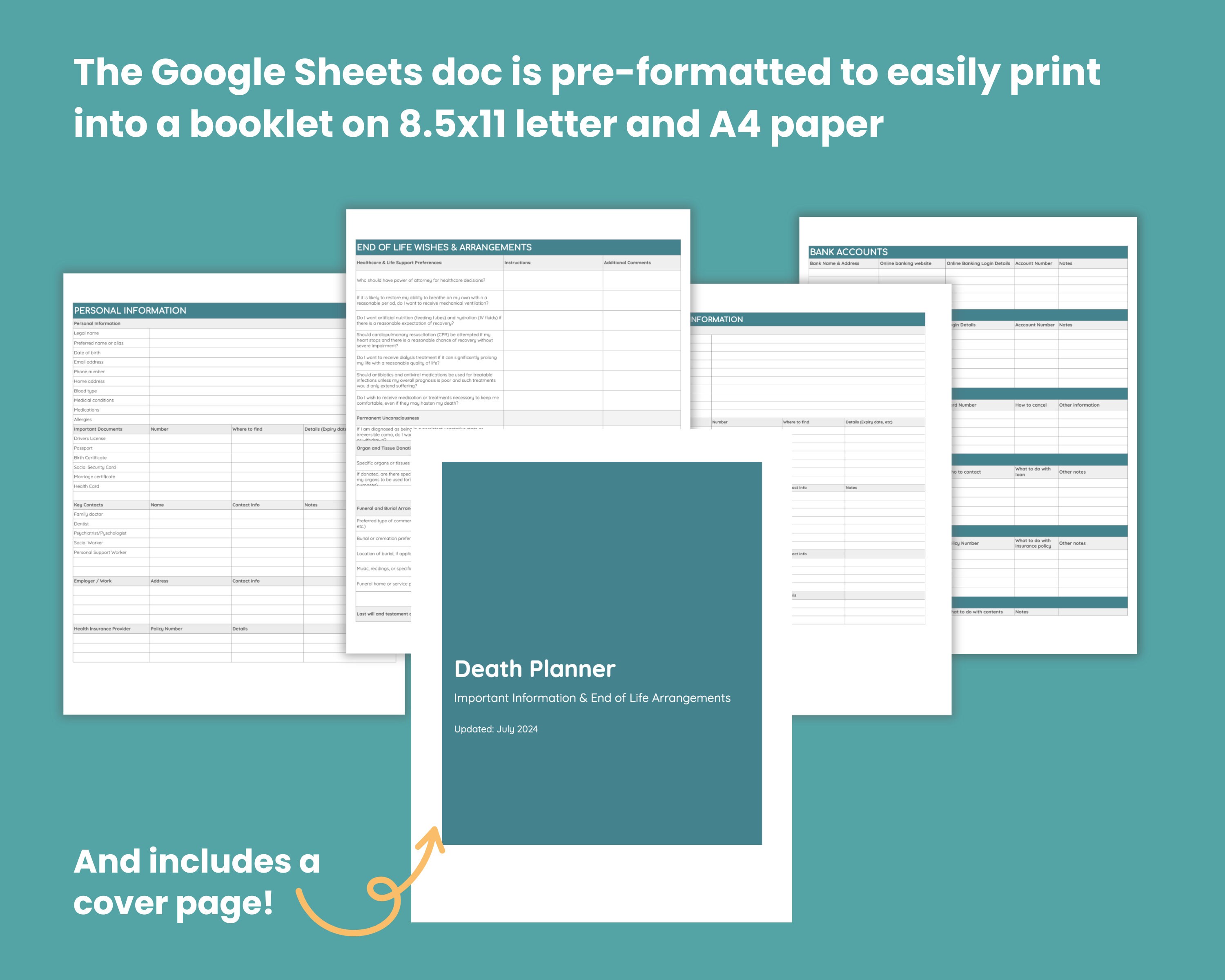 In Case of Death Planner Google Sheets End of Life Planner, Fillable ...