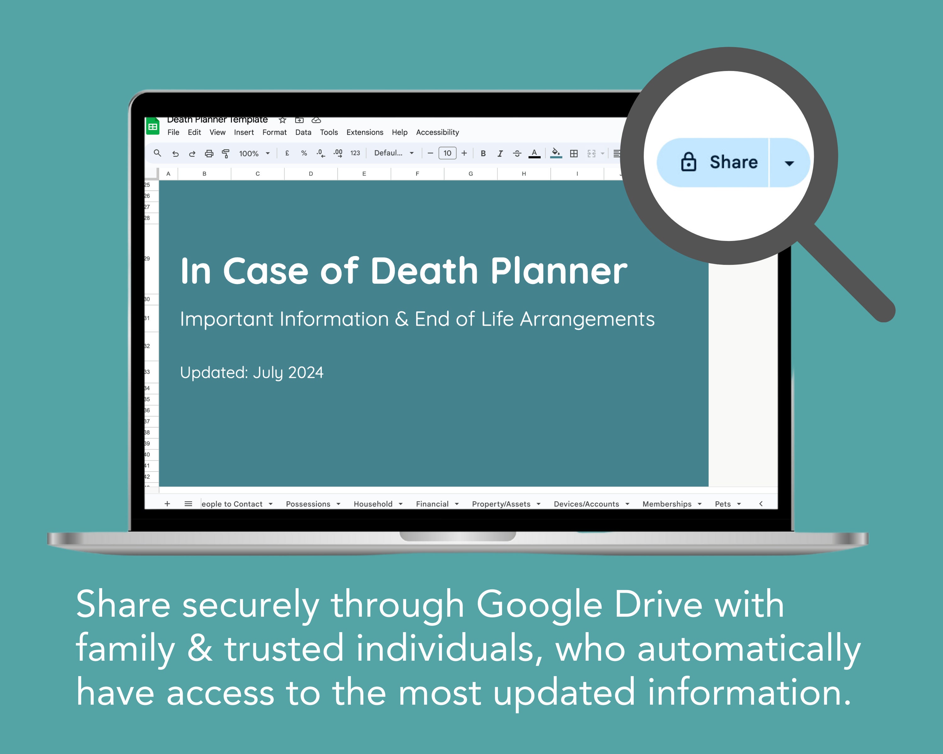 In Case of Death Planner Google Sheets End of Life Planner, Fillable ...
