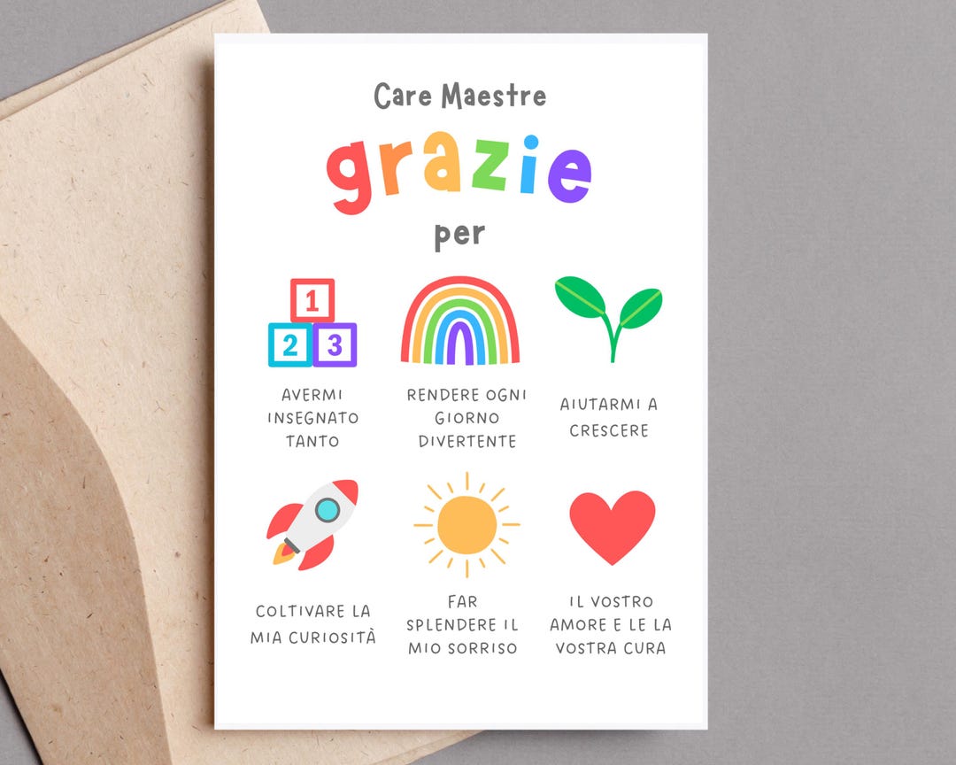 Printable Thank You Card for Daycare Teachers in Italian Nursery ...