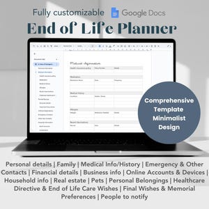 Comprehensive End of Life Planner Google Docs | Emergency Planner ...