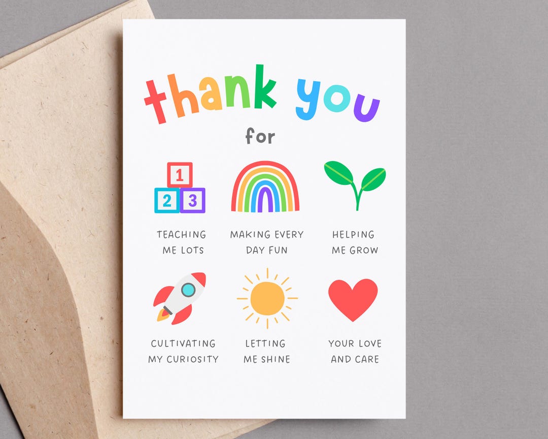 Printable Thank You Card for Daycare Teachers | Preschool, Nursery ...
