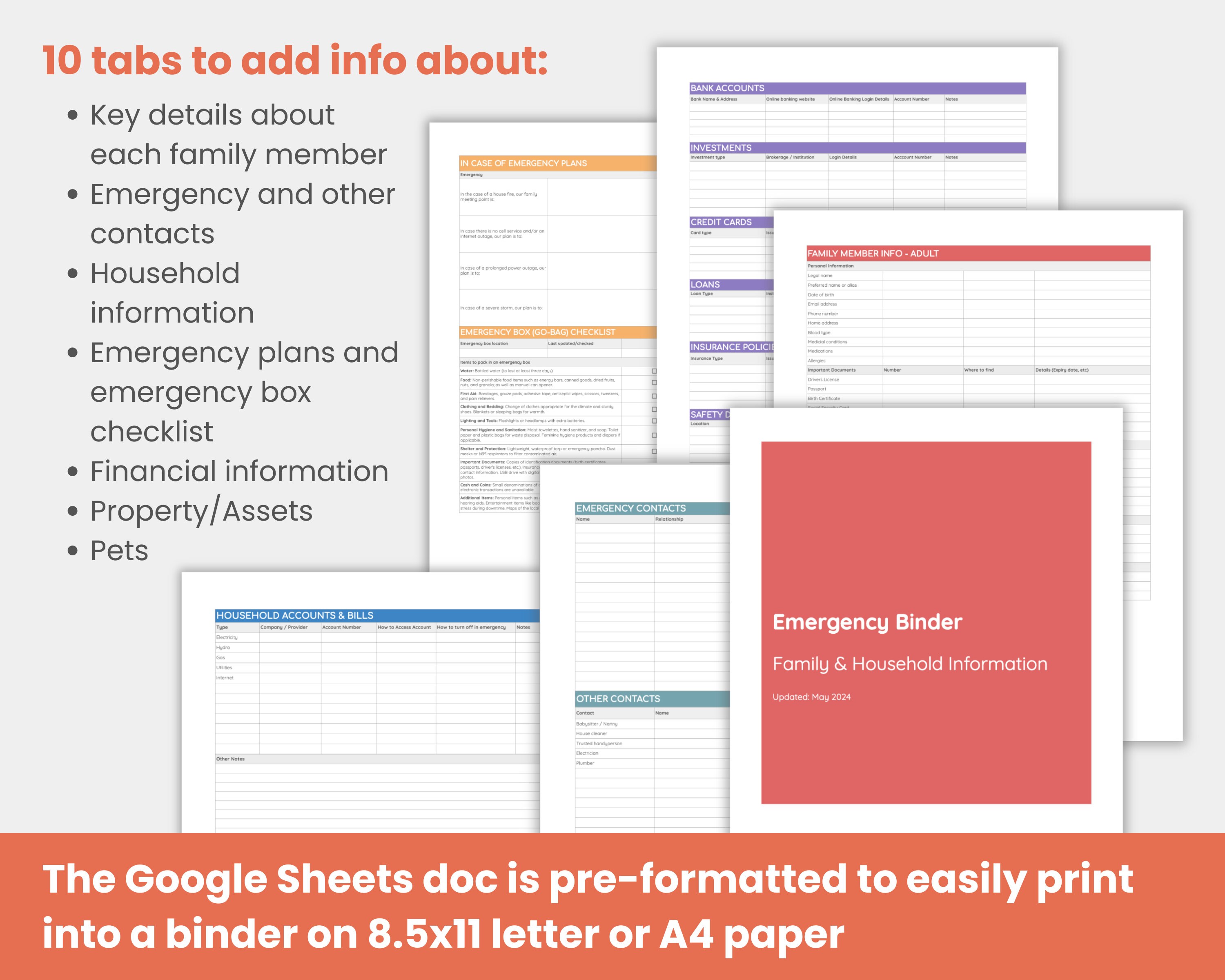 In Case of Emergency Planner Google Sheets Editable Printable Template ...
