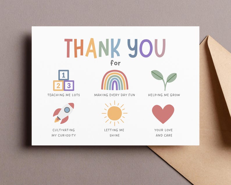 Printable Thank You Card for Daycare Teachers | Preschool, Nursery ...