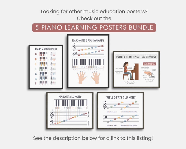 Music Notes Mnemonics Posters | Printable Kids Music Chart Wall Art for ...