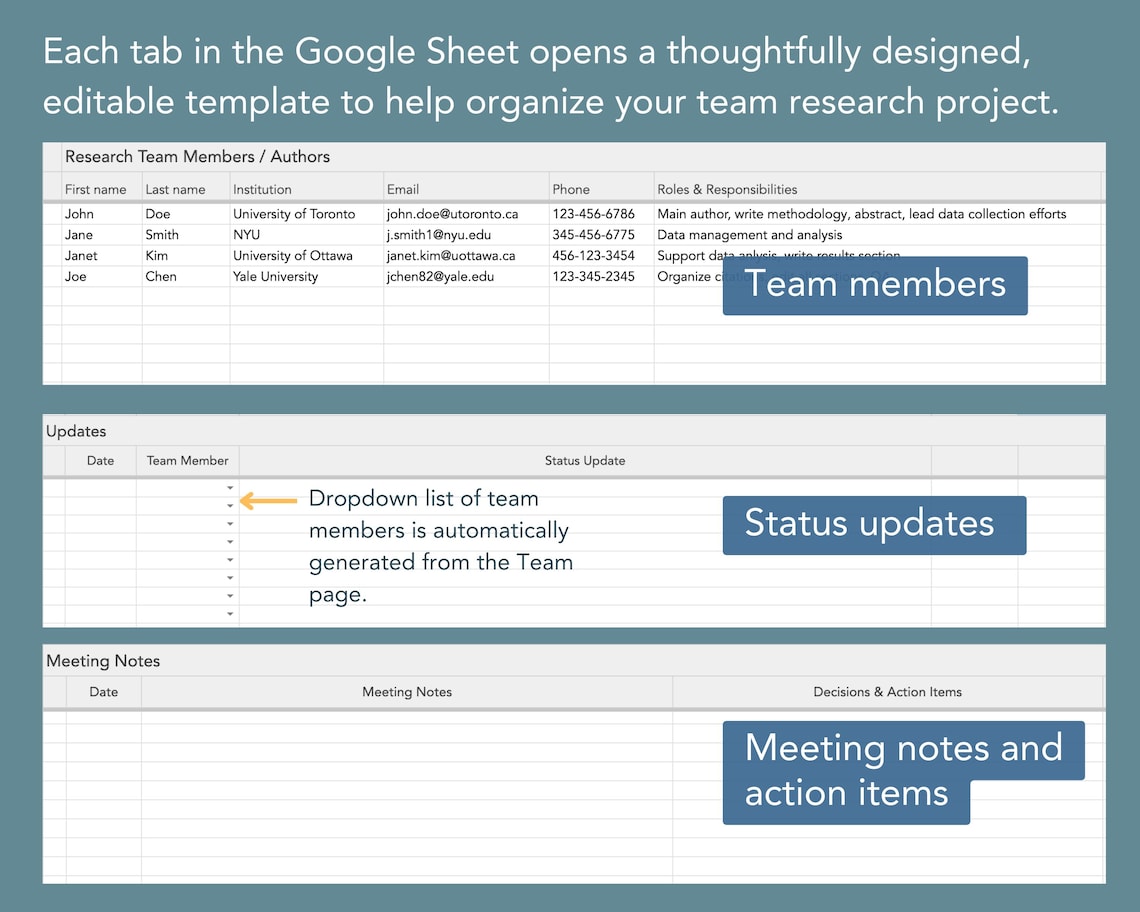 Research Collaboration Planner Google Sheets Template, Collaborative ...